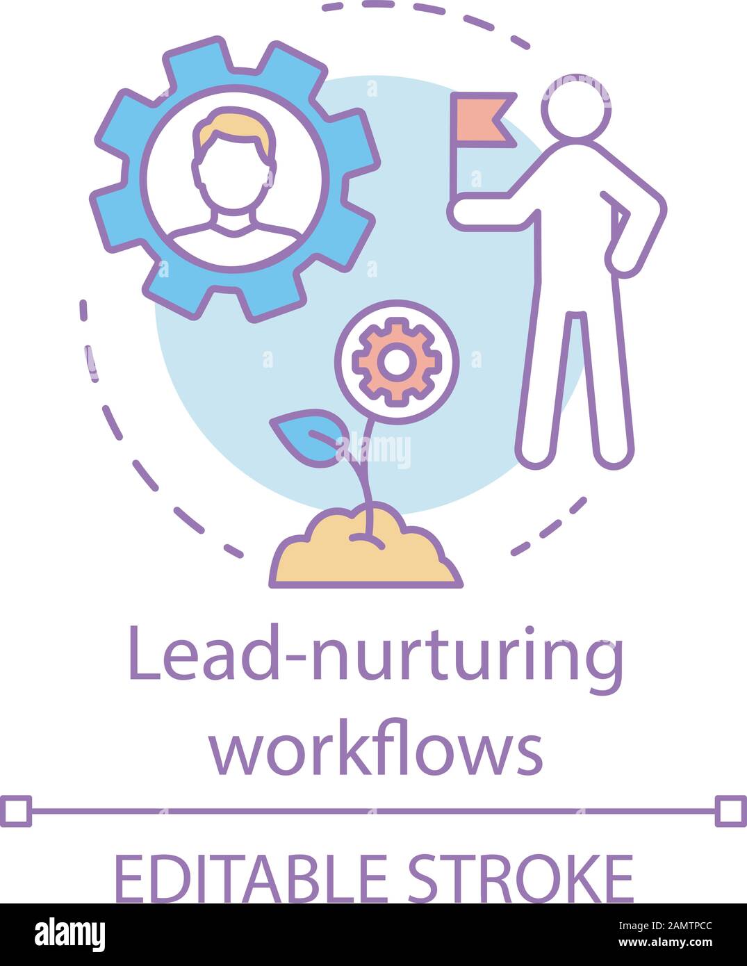 Lead-nurturing workflows concept icon. Marketing automation idea thin ...