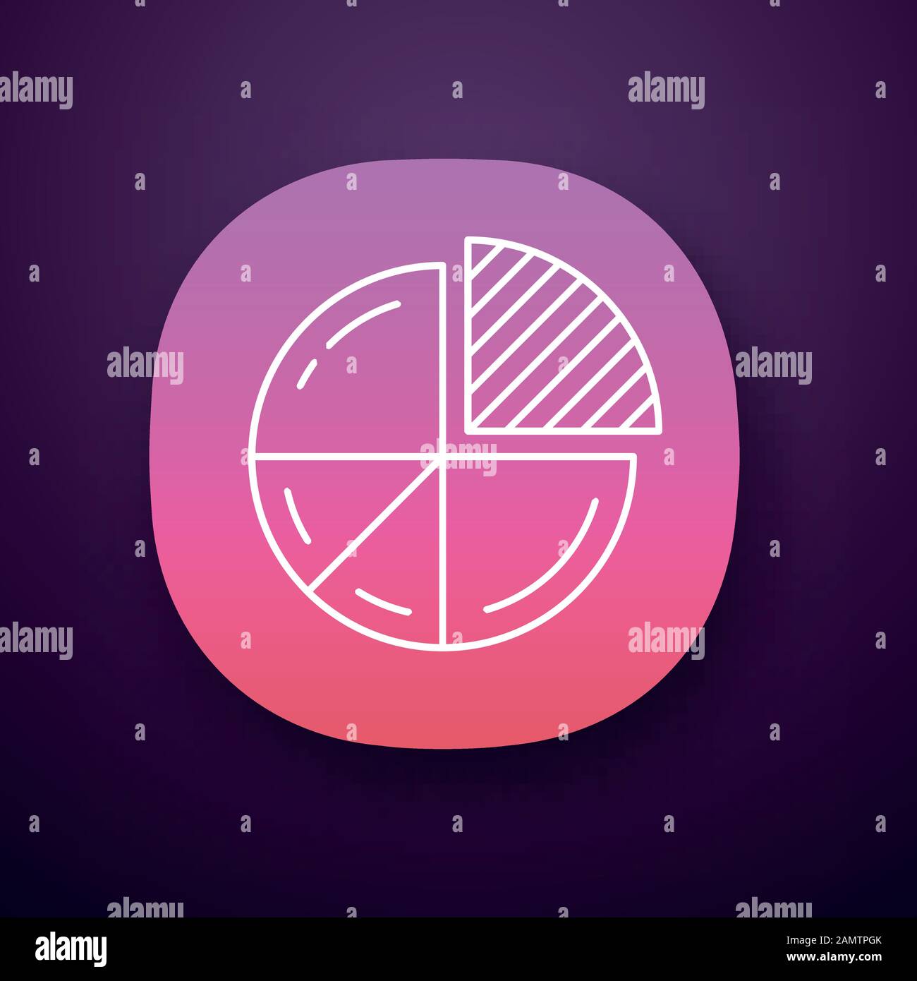Pie chart app icon. Circle divided into parts. Diagram. Circular statistical graphic. Statistics ...