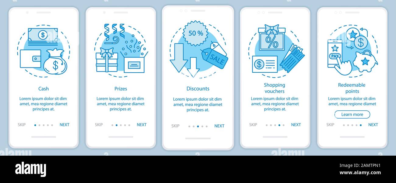 Referral rewards onboarding mobile app page screen with linear concepts ...
