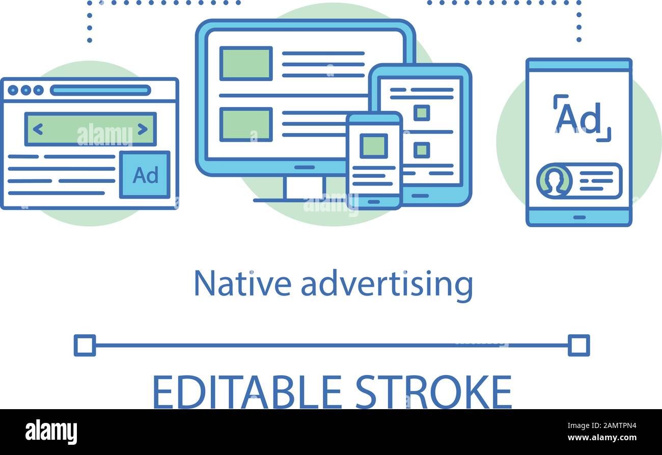 Native advertising concept icon. Paid ads idea thin line illustration ...