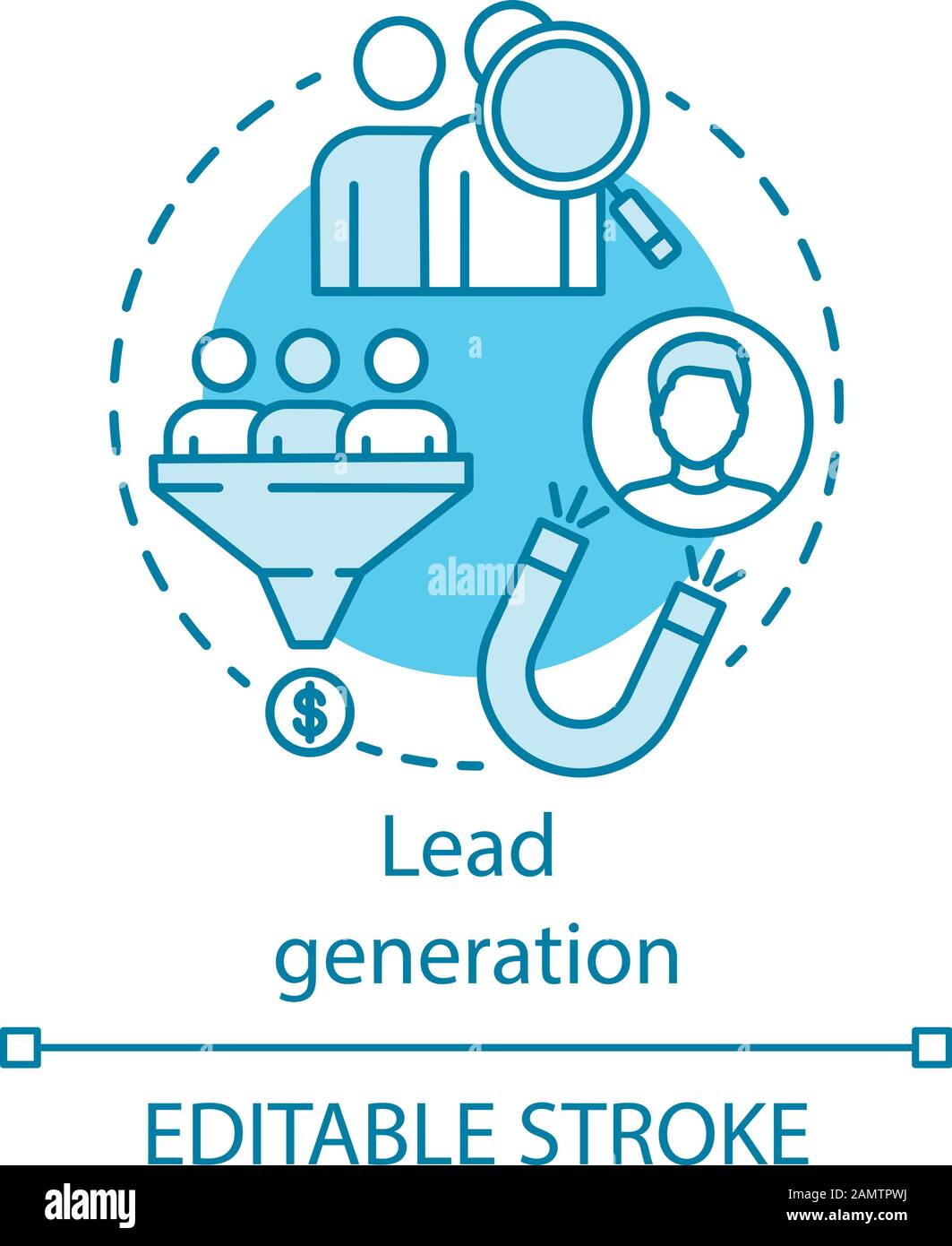 Lead generation blue concept icon. Digital marketing benefit idea thin ...