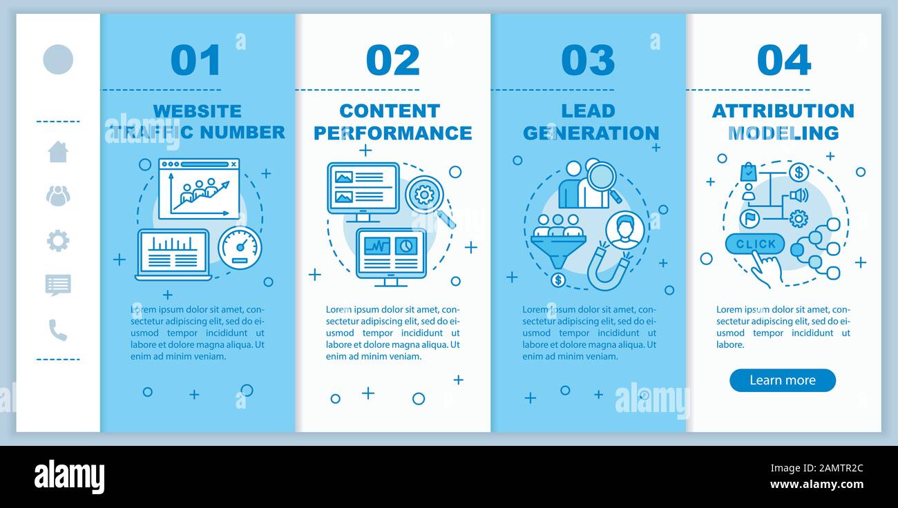 Digital marketing benefits onboarding mobile web pages vector template. Responsive smartphone ...