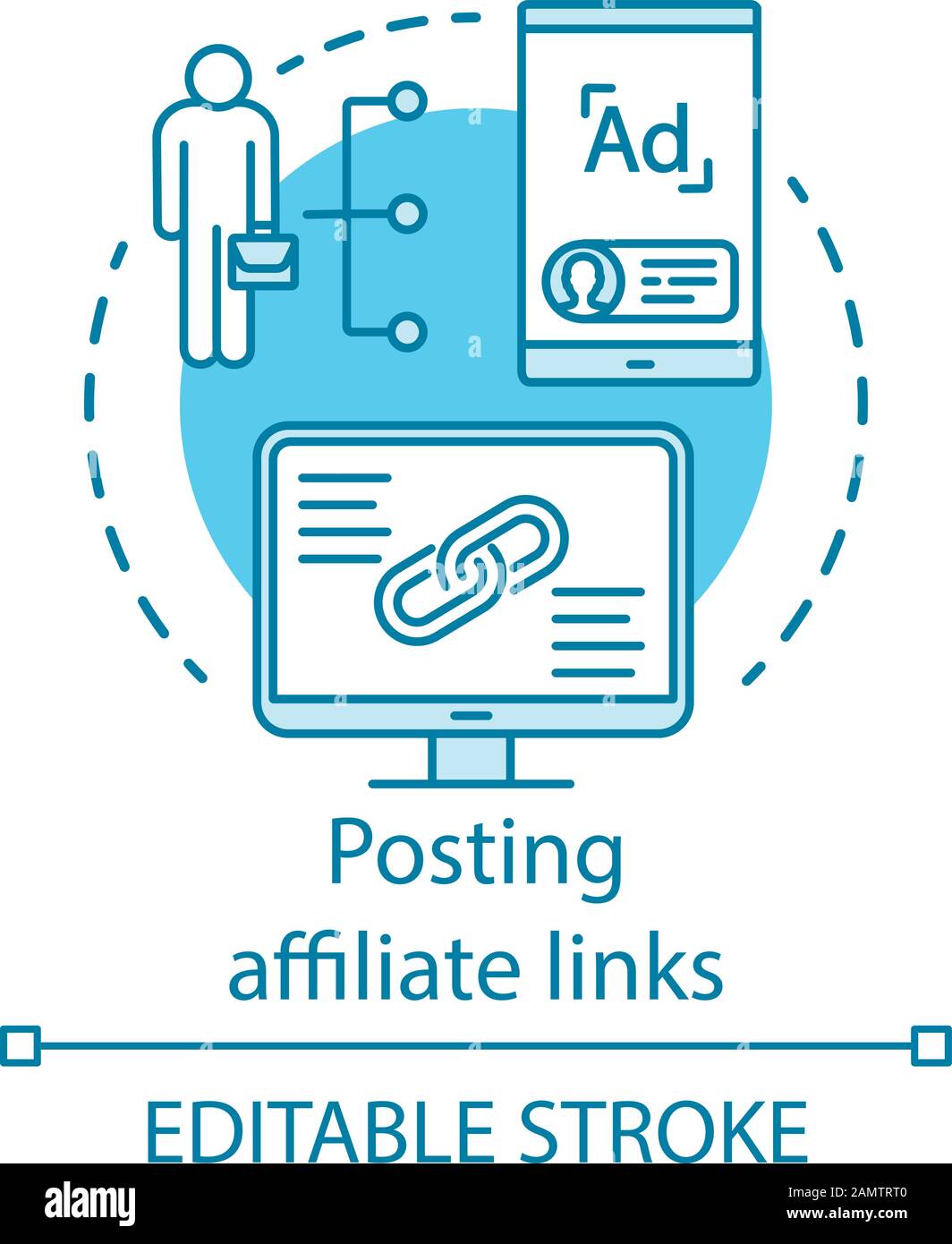 Posting affiliate links blue concept icon. Affiliate marketing idea ...