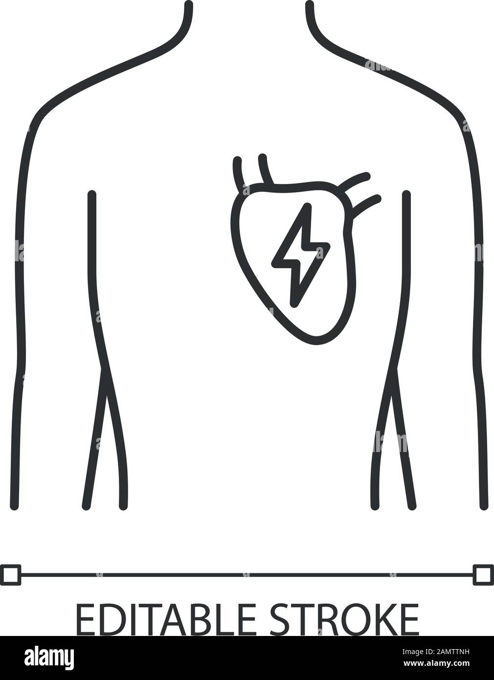 Ill heart linear icon. Sore human organ. Unhealthy cardiovascular ...