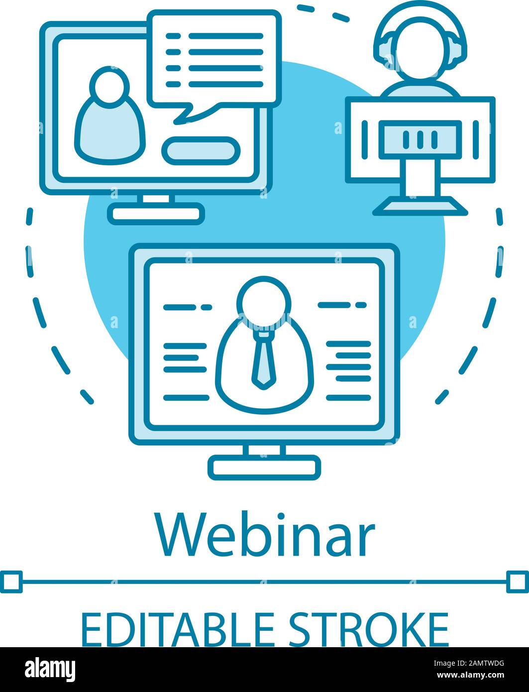 Webinar blue concept icon. E-learning idea thin line illustration. Web ...