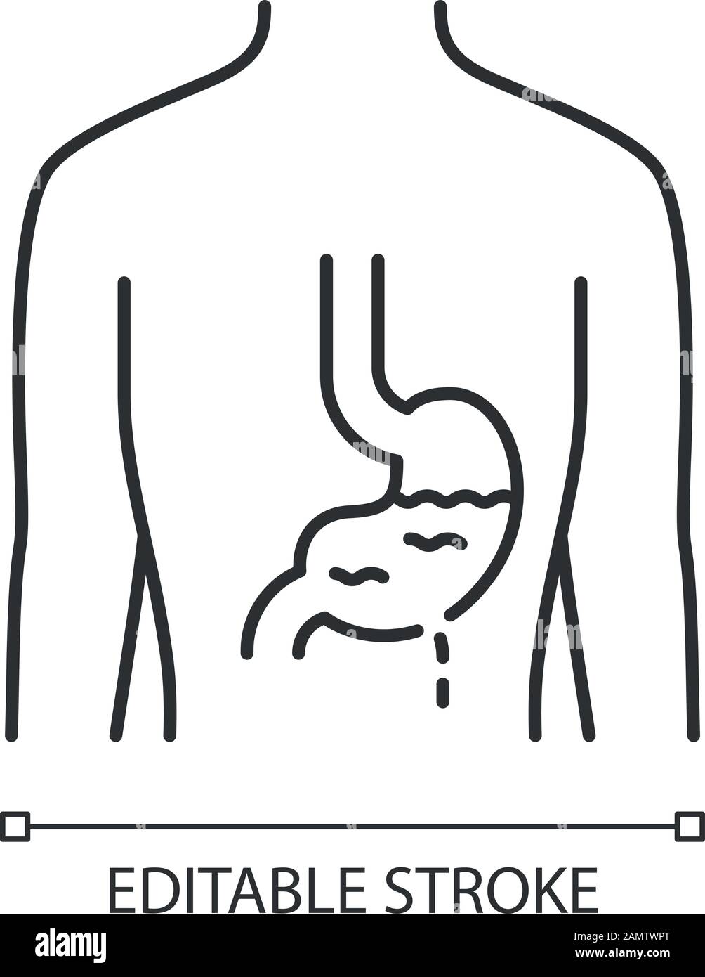Ill stomach linear icon. Gastritis. Sore human organ. Unhealthy ...