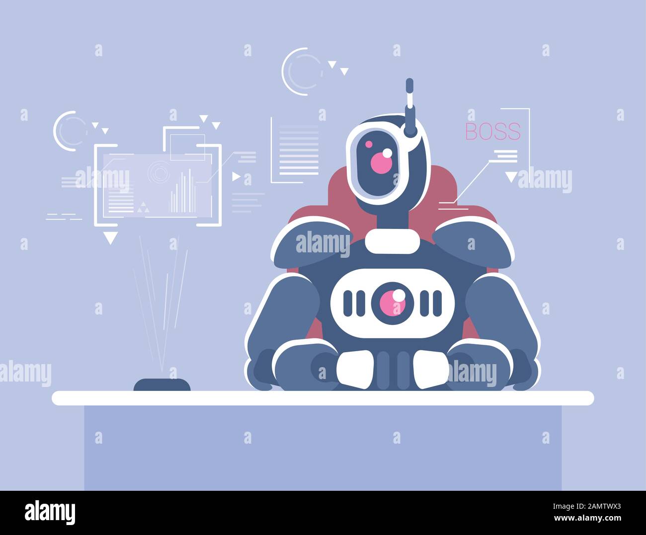Robotic boss flat vector illustration. CEO, executive with artificial ...