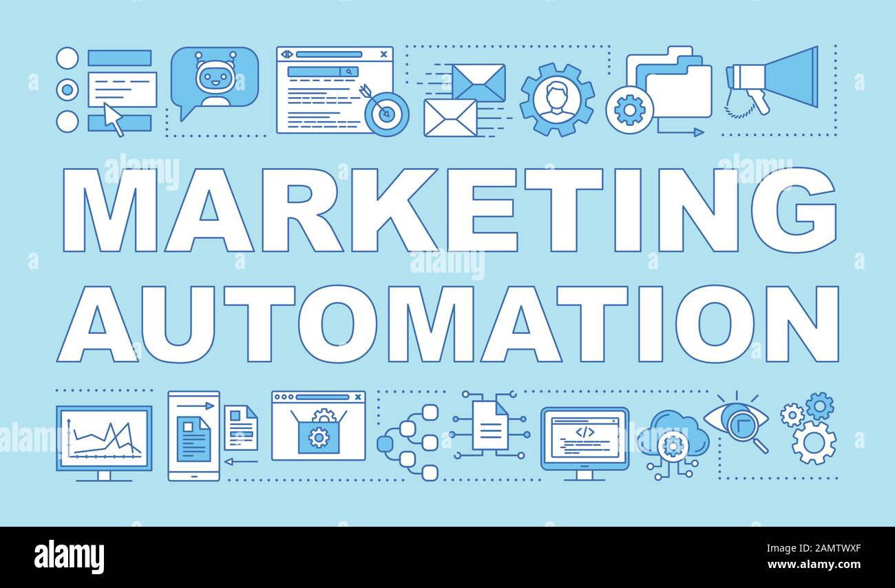 Marketing automation word concepts banner. SEO, SEM, web analytics ...