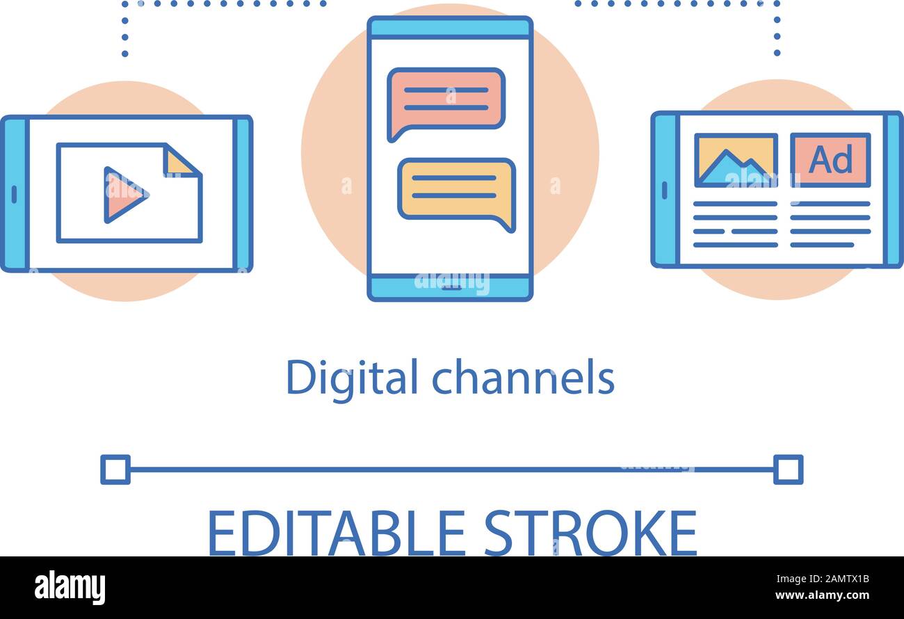 Digital channels concept icon. Ads distribution idea thin line ...