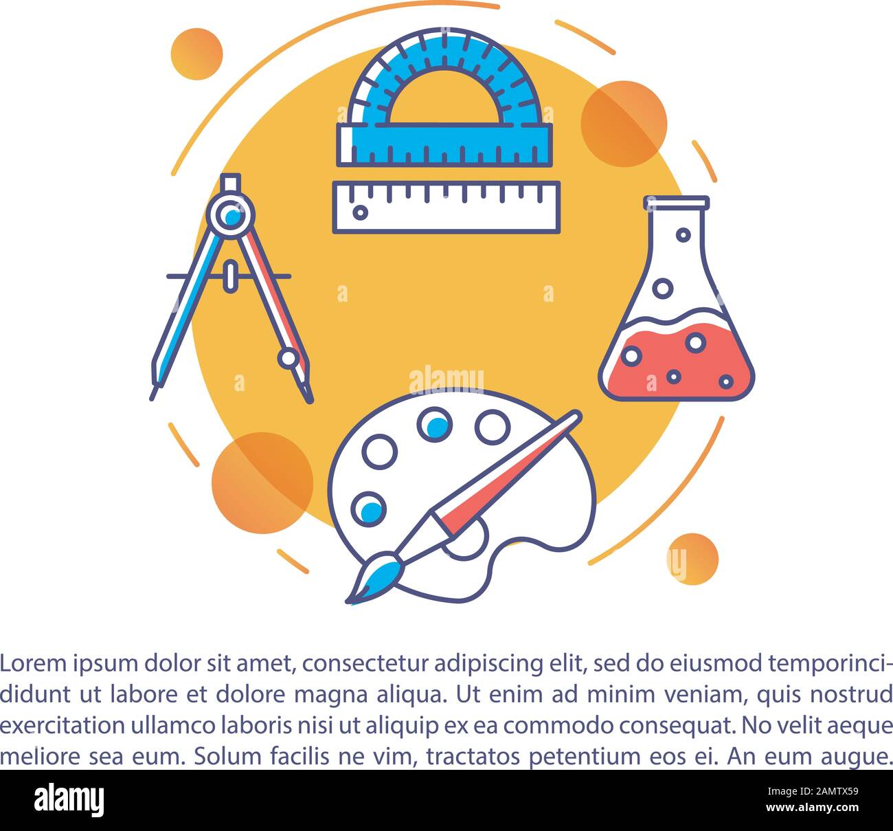 School equipment article page vector template. Pupils stationery ...