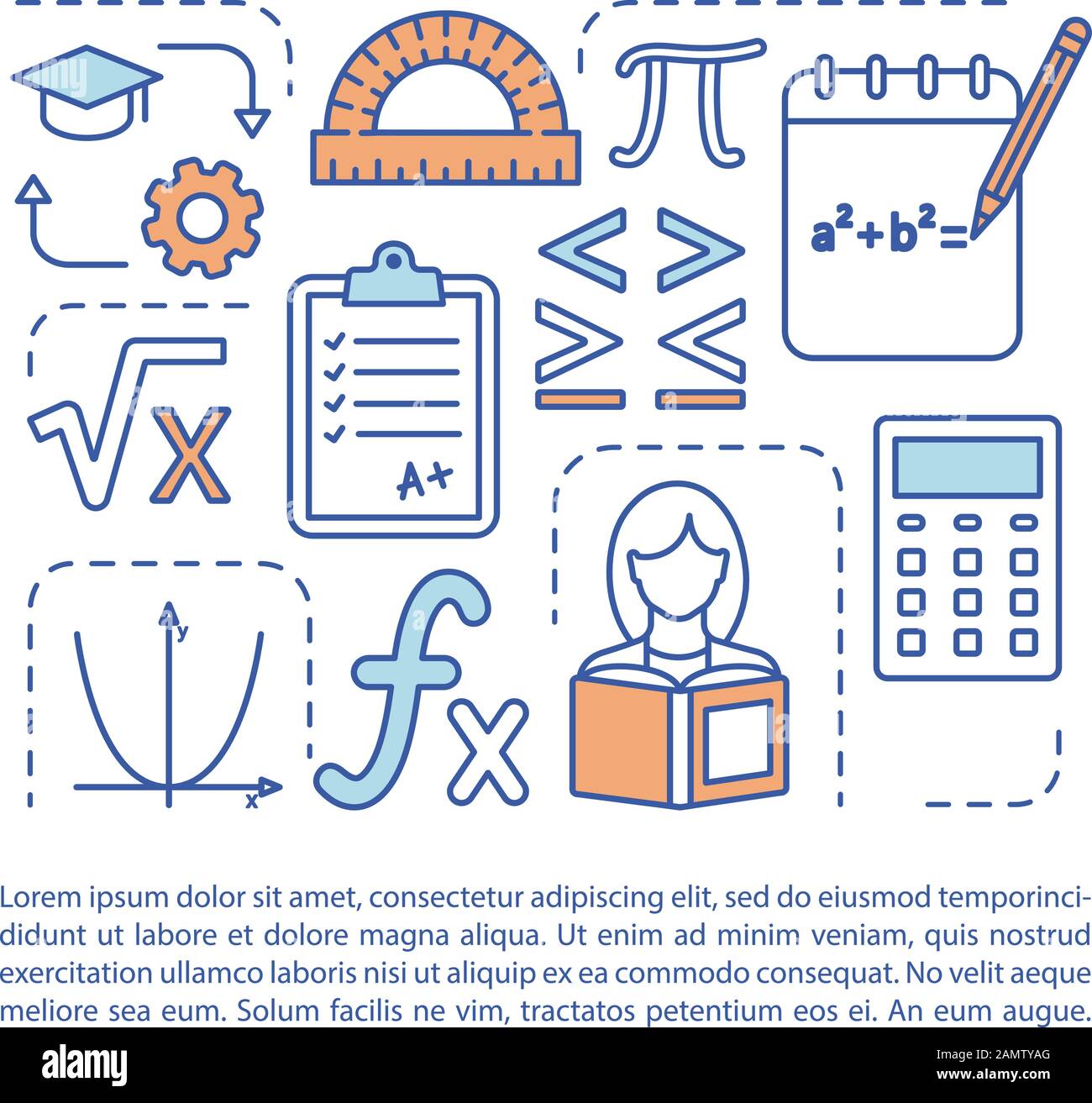 Advanced math courses article page vector template. Algebra subject ...