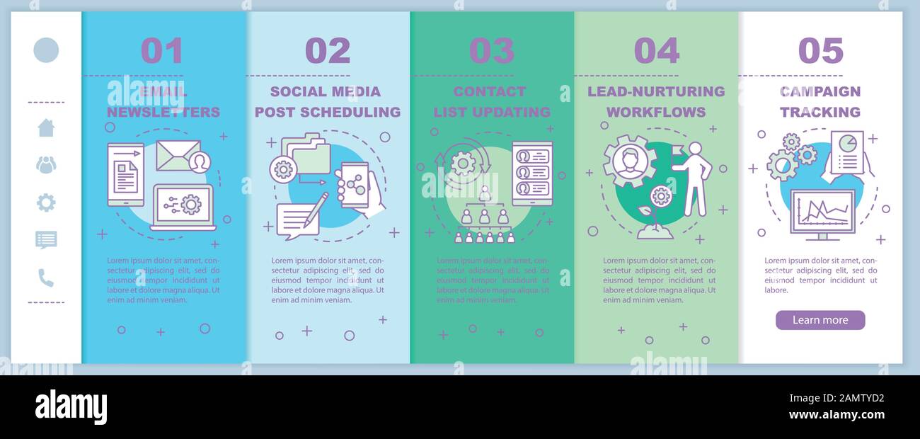 Marketing Automation Onboarding Mobile Web Pages Vector Template Responsive Smartphone Website