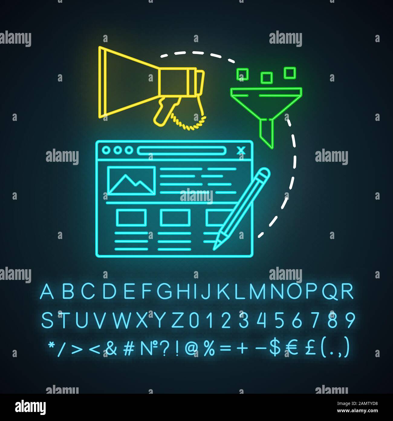 Content marketing neon light icon. Digital marketing tactic ...