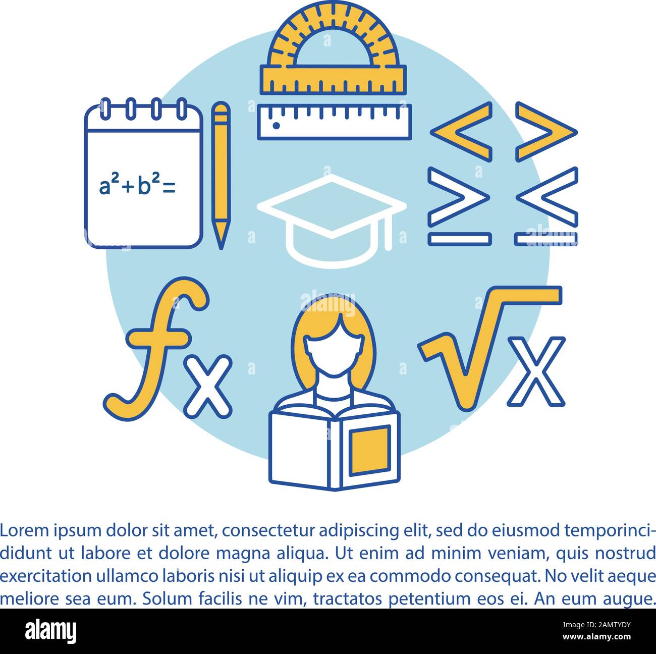 Courses, lessons in algebra article page vector template. Brochure ...