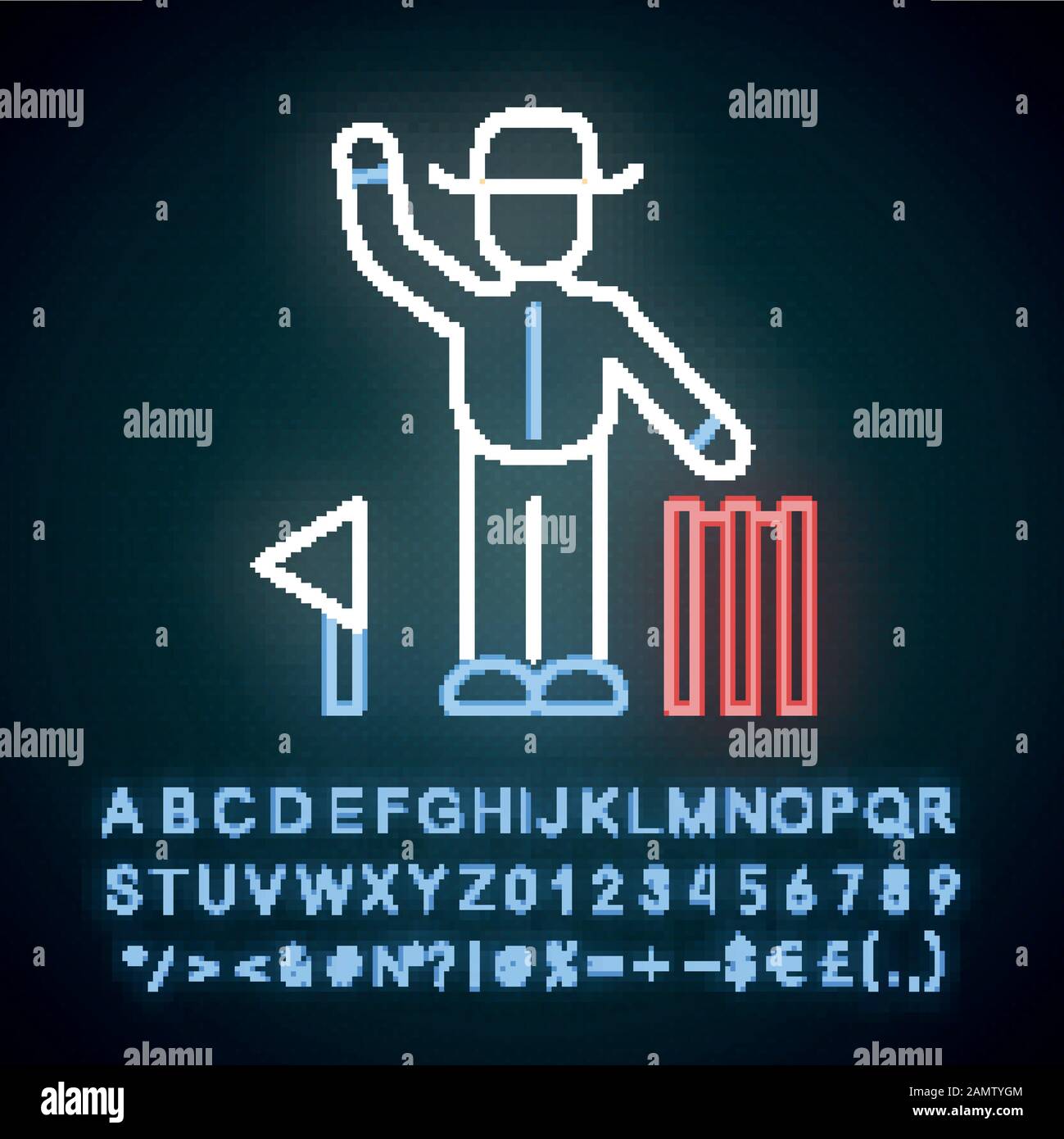 Cricket judge neon light icon. Umpire signals decision. Arbitrator ...