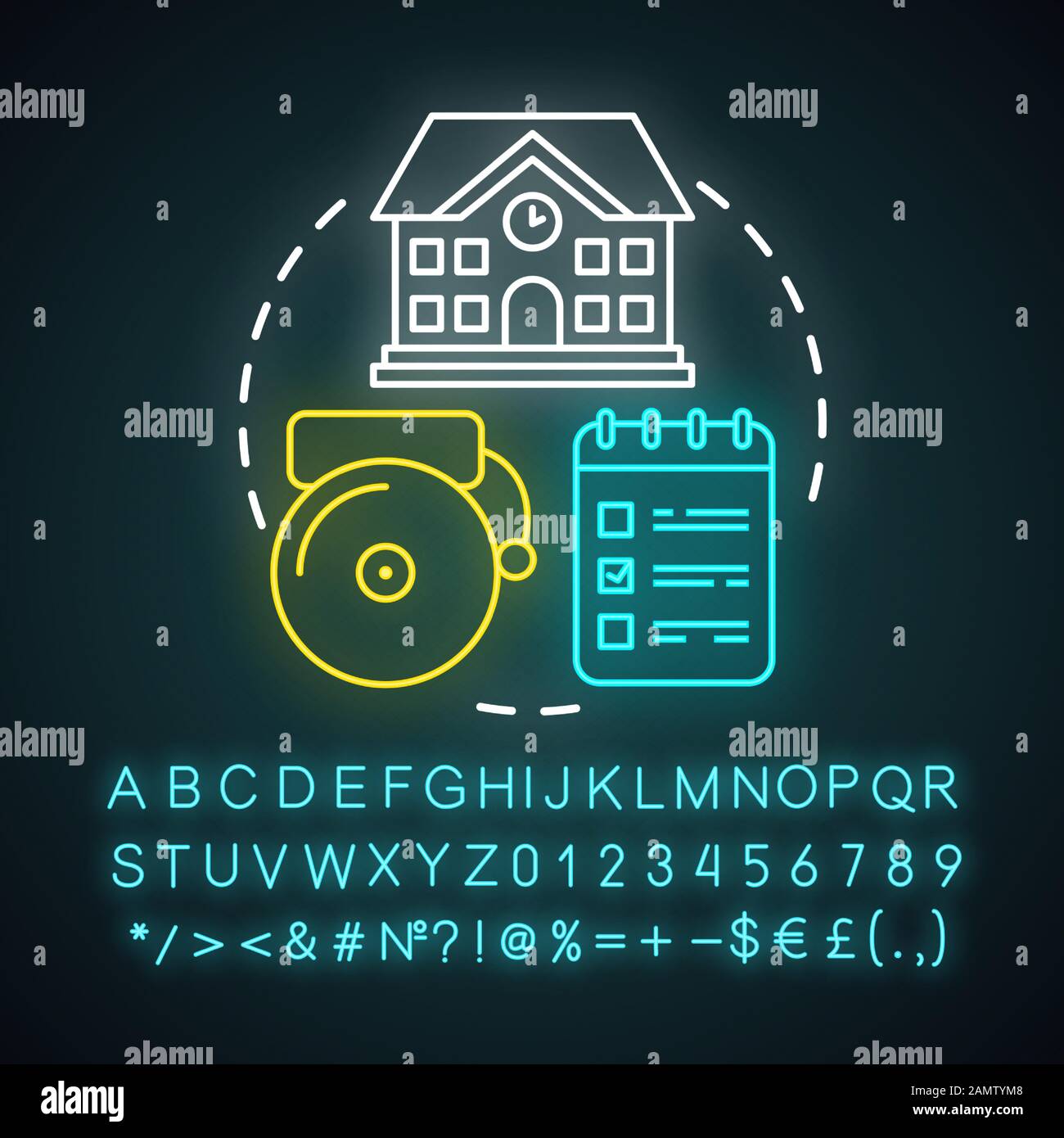School schedule, timetable neon light concept icon. Educational process ...