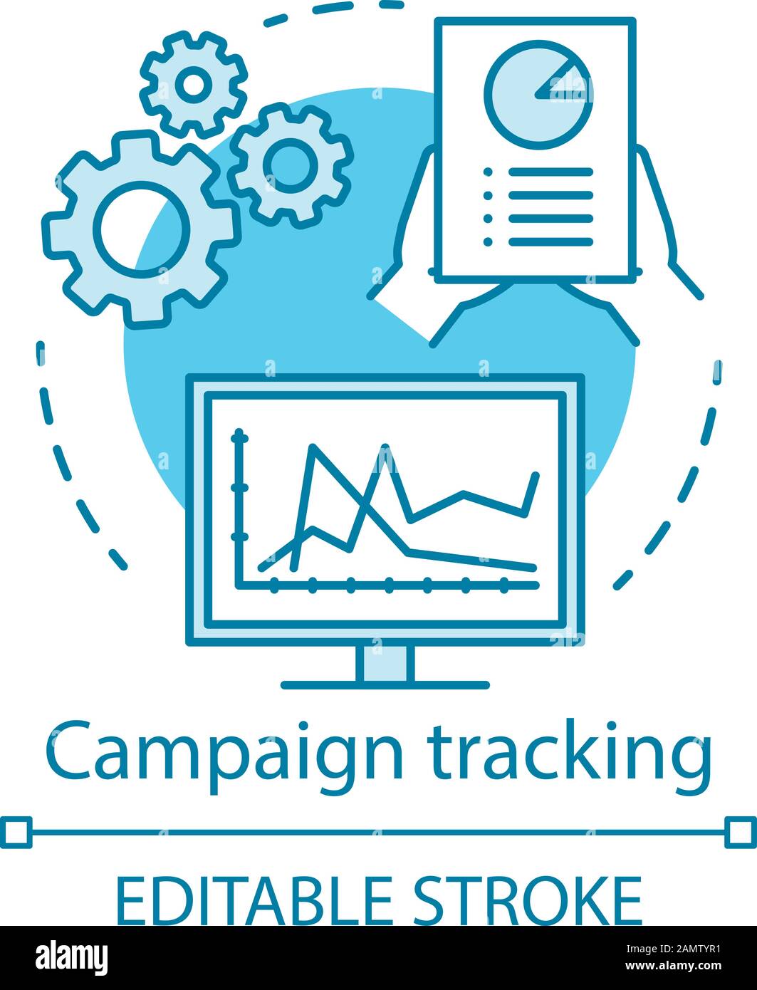Campaign tracking blue concept icon. Marketing automation idea thin ...