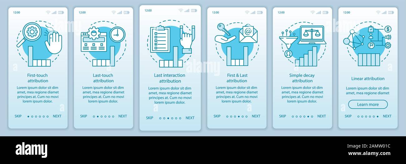Attribution modeling types turquoise onboarding mobile app page screen ...