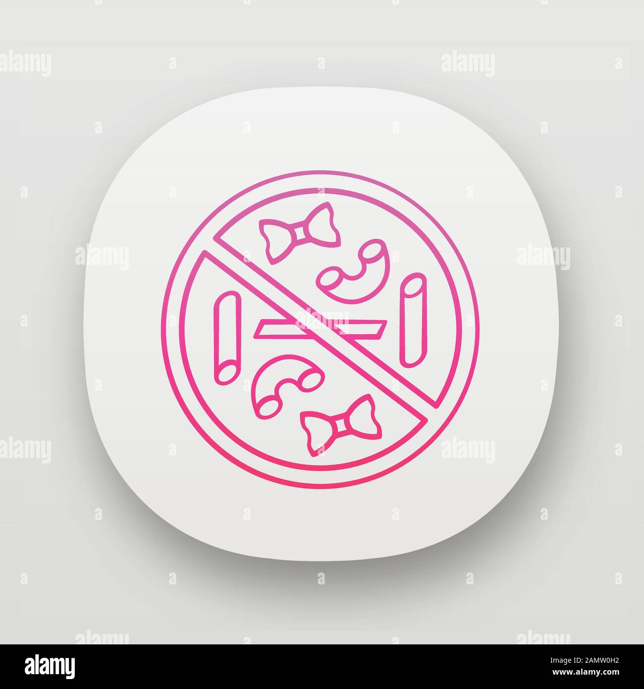 No pasta eating app icon. Carbs and gluten free label. UI/UX user ...