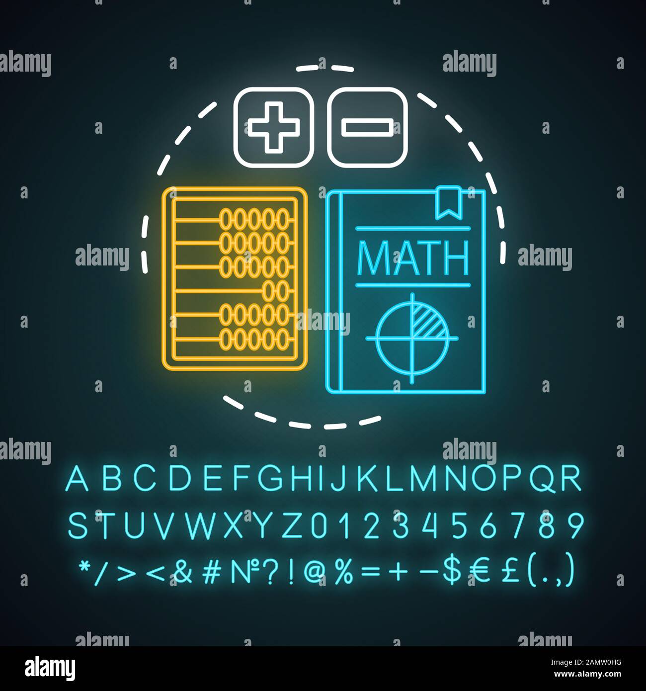 Basic maths lesson neon light concept icon. Primary school mathematics ...