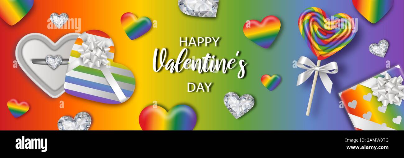 valentine's day banner with heart shaped gift boxes, lollipop and ...