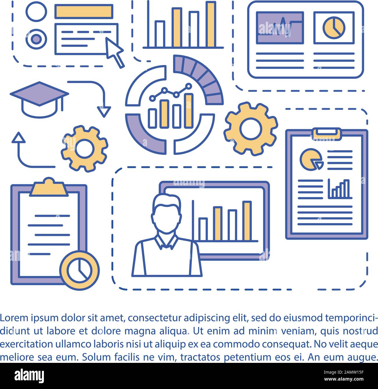 Statistics course article page vector template.Metrics, data analytics ...