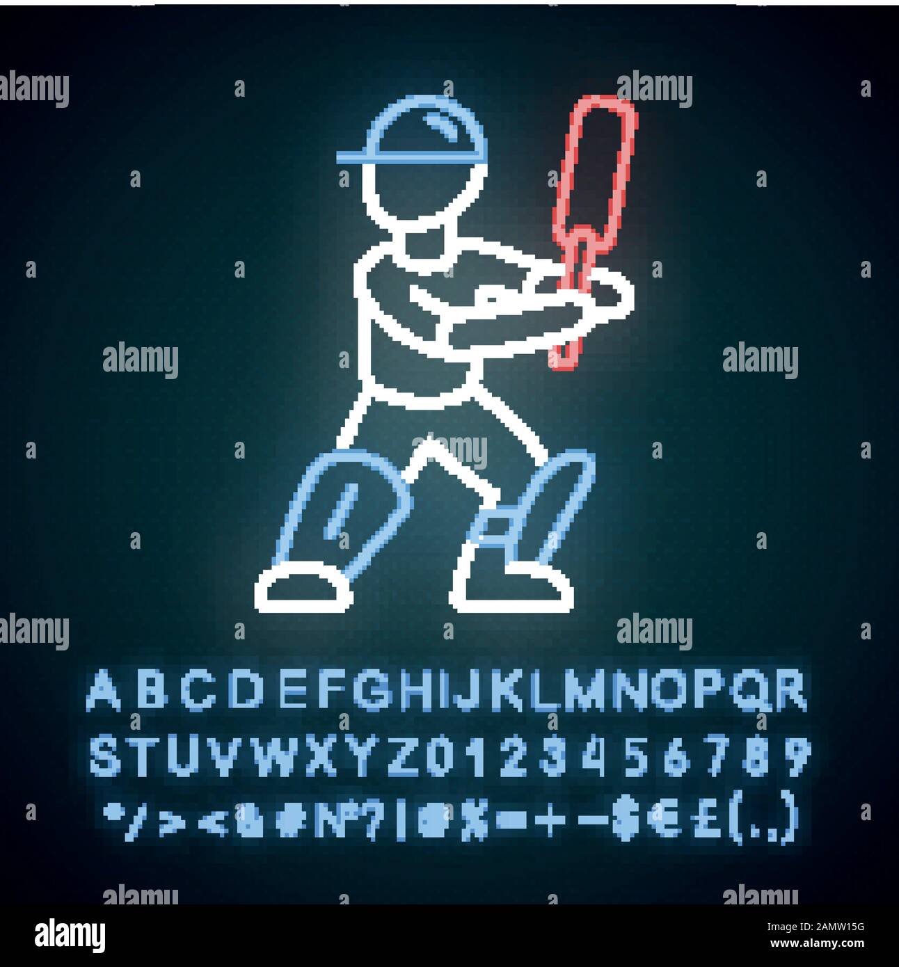 Cricket player neon light icon. Batsman ready to fight off pitch ...
