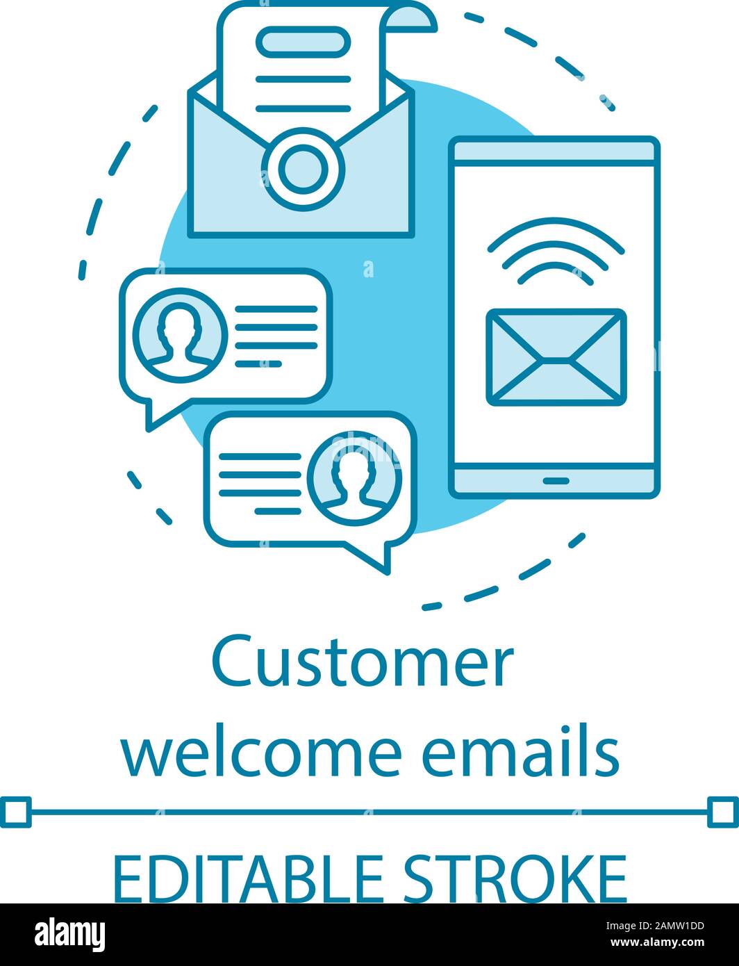 Customer welcome emails blue concept icon. Greeting message idea thin ...