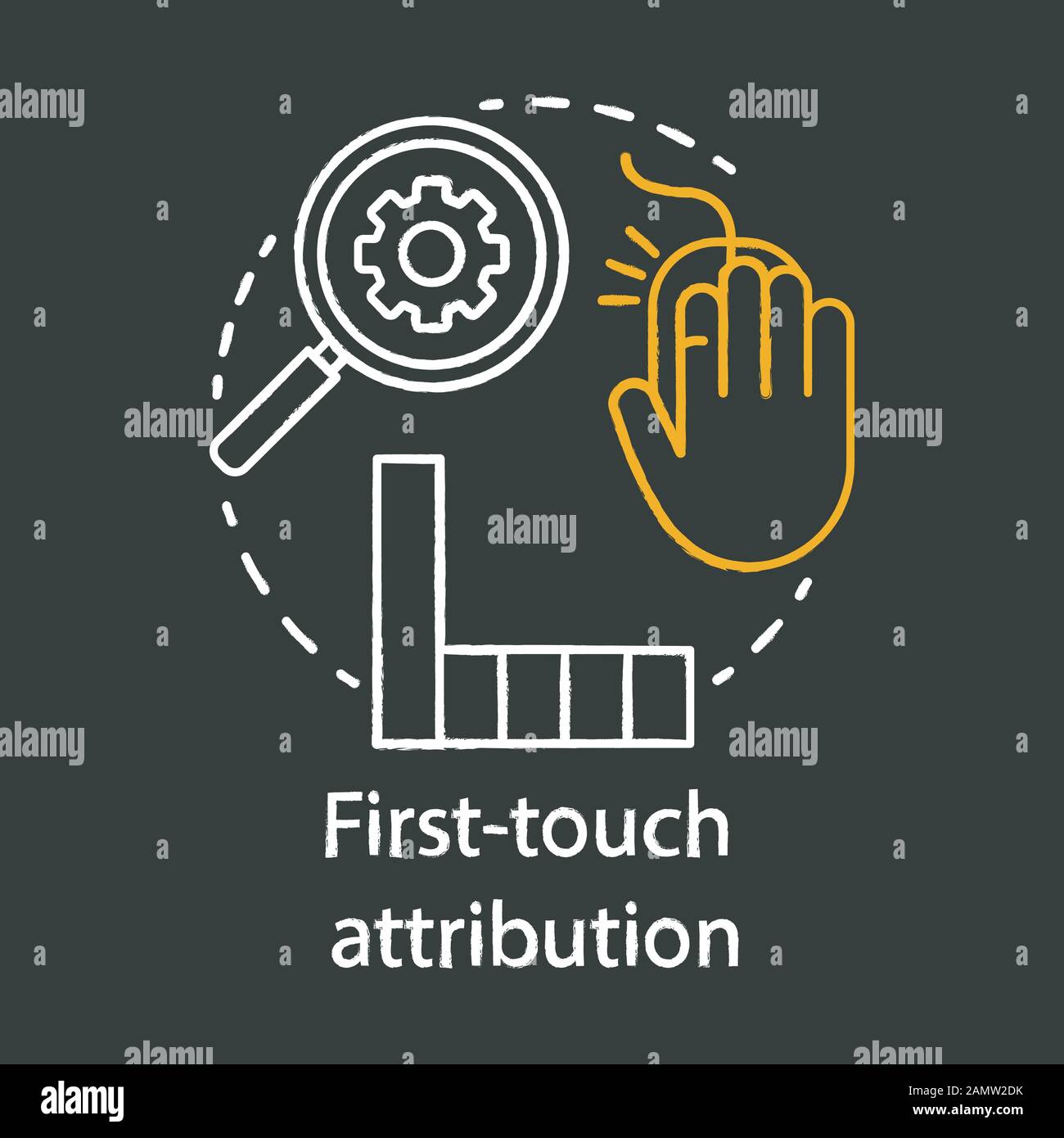 First-touch attribution chalk concept icon. Digital marketing channel ... First-touch attribution chalk concept icon. Digital marketing channel ...