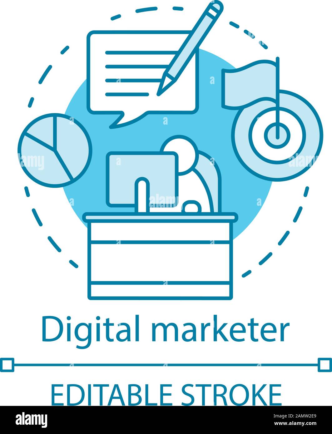 Digital marketer blue concept icon. Digital marketing specialty idea ...