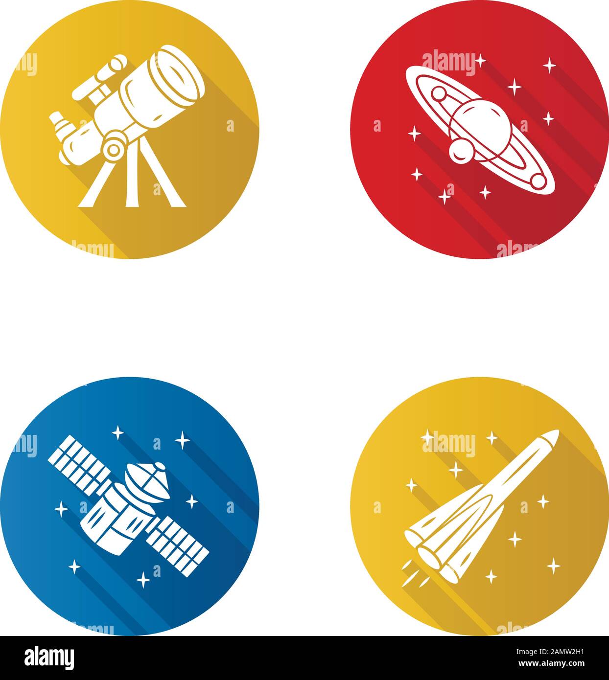 Astronomy flat design long shadow glyph icons set. Space exploration ...