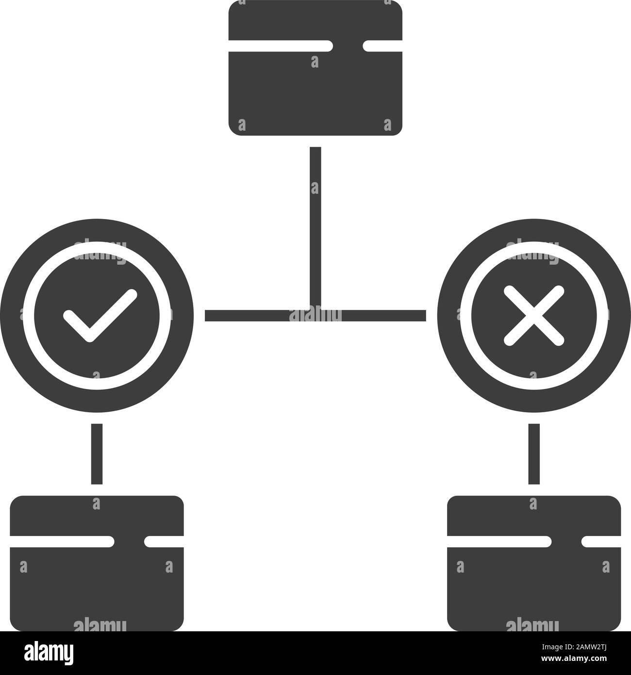 Decision diagram glyph icon. Block chart. Problem solutions. Operations research. Decision tree ...