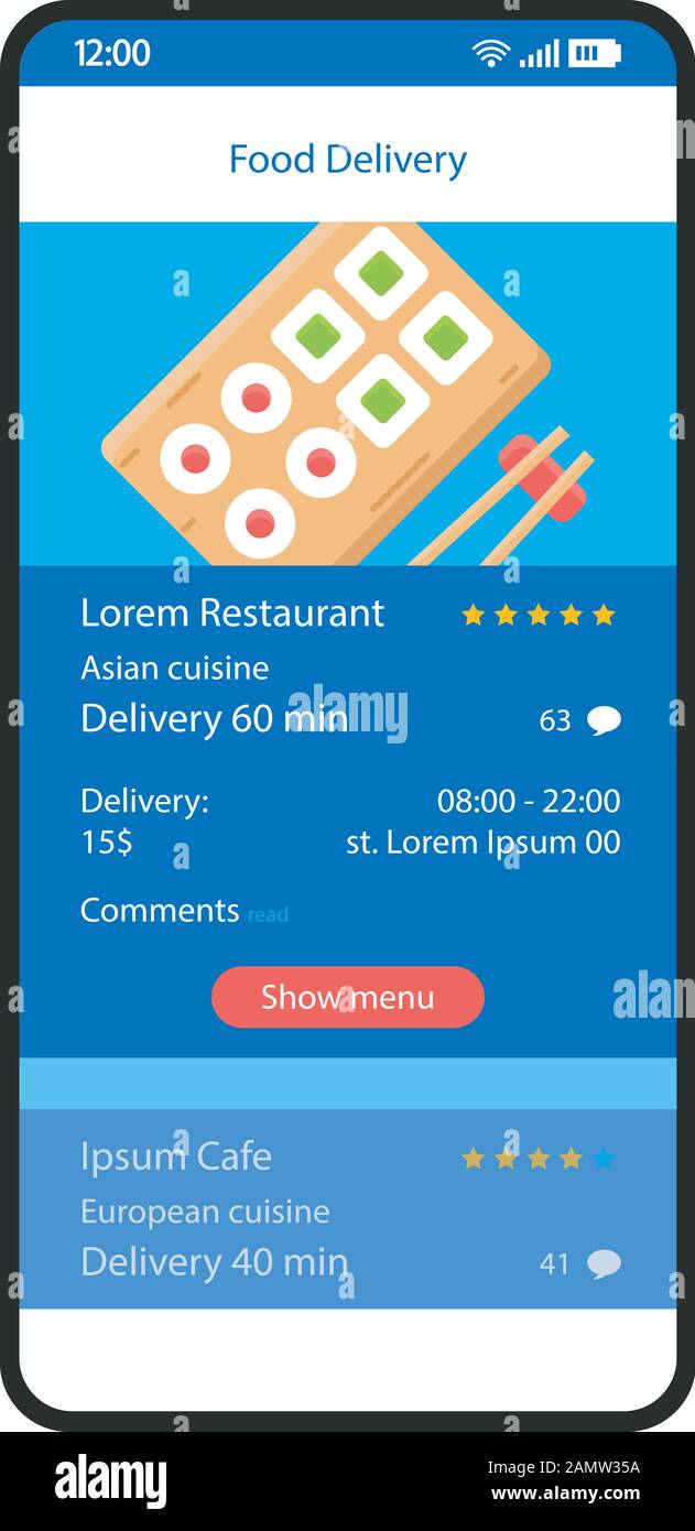 Food delivery smartphone interface vector template. Mobile app page ...