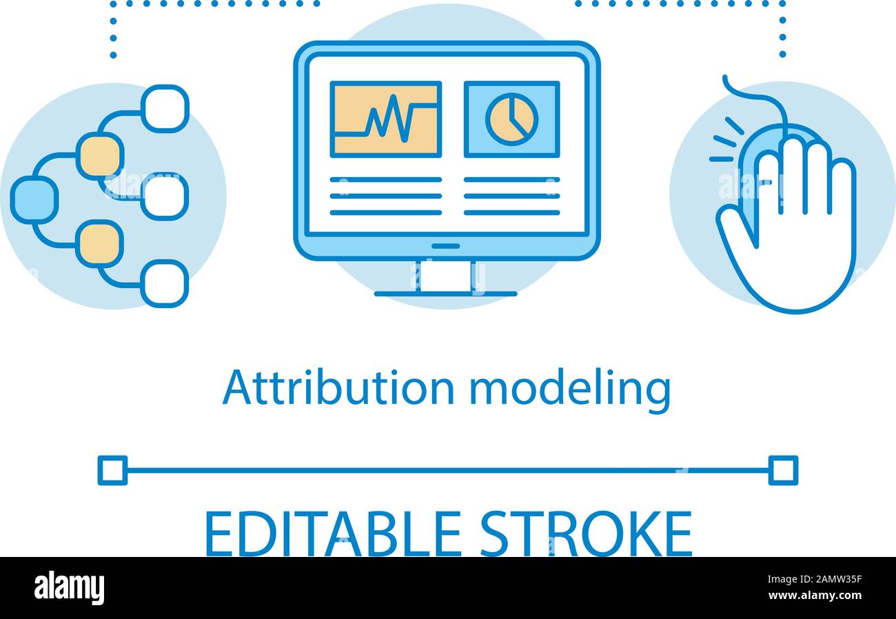 Attribution modeling concept icon. Digital marketing benefit idea thin ...