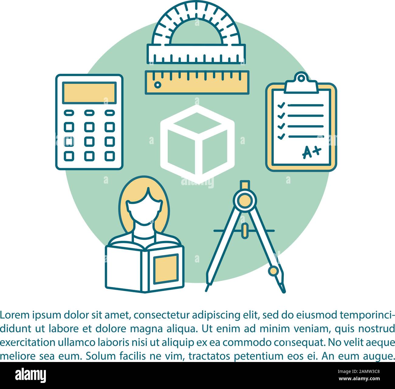 Geometry classes, lessons article page vector template. Mathematics ...