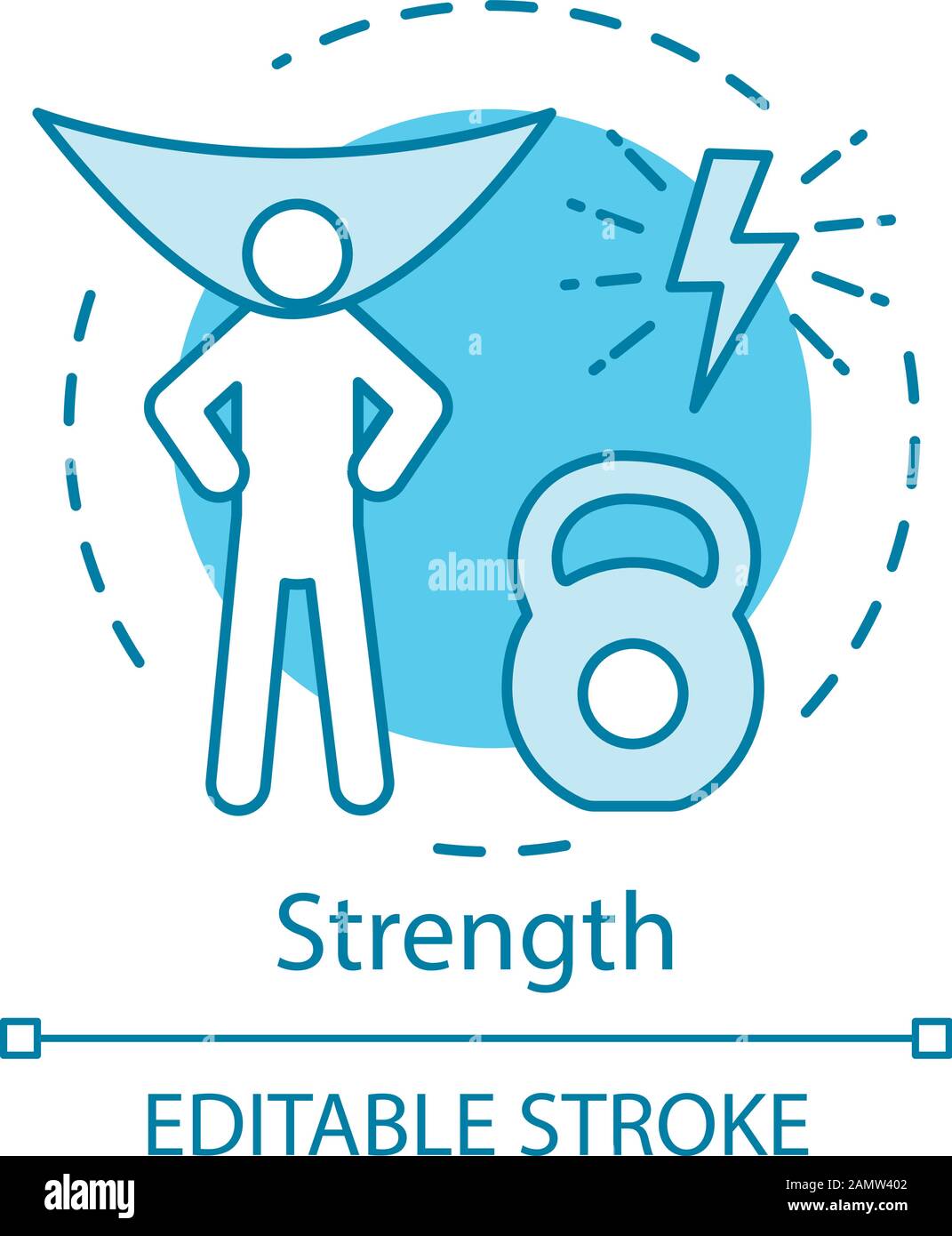Strength turquoise concept icon. Strong man lifting weight idea thin ...