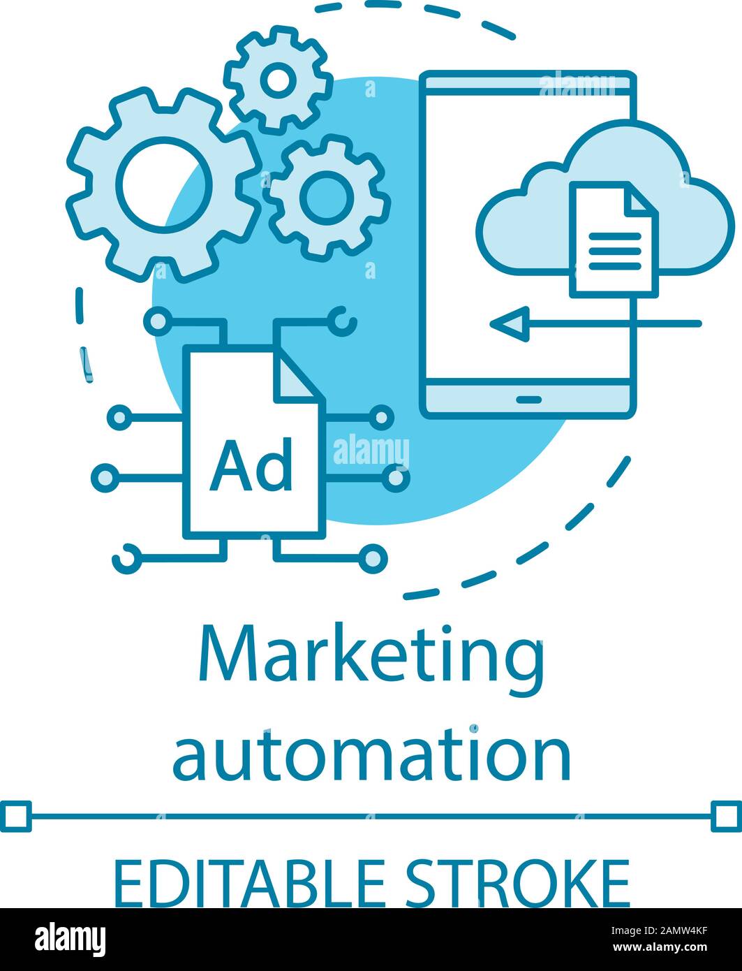 Marketing automation blue concept icon. Digital marketing software idea ...