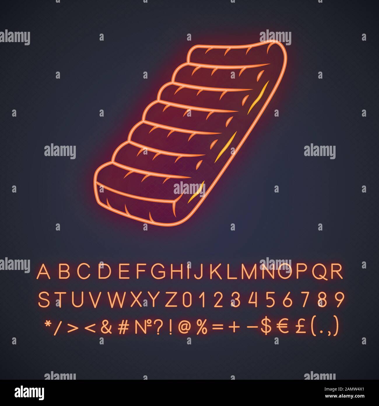 Ribs neon light icon. Butchers meat. Meat production and sale ...