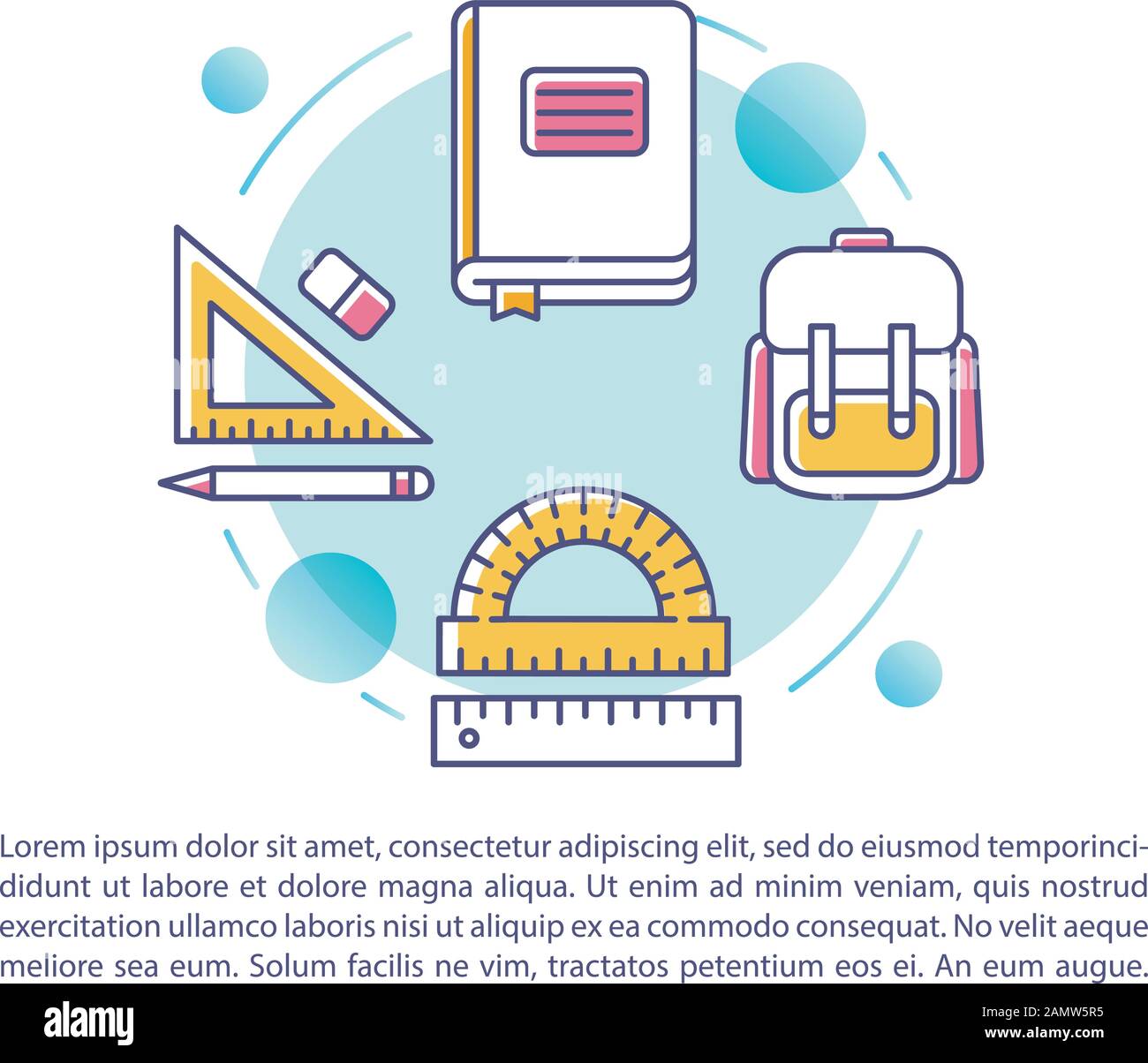 Pupils studying tools article page vector template. School supplies ...
