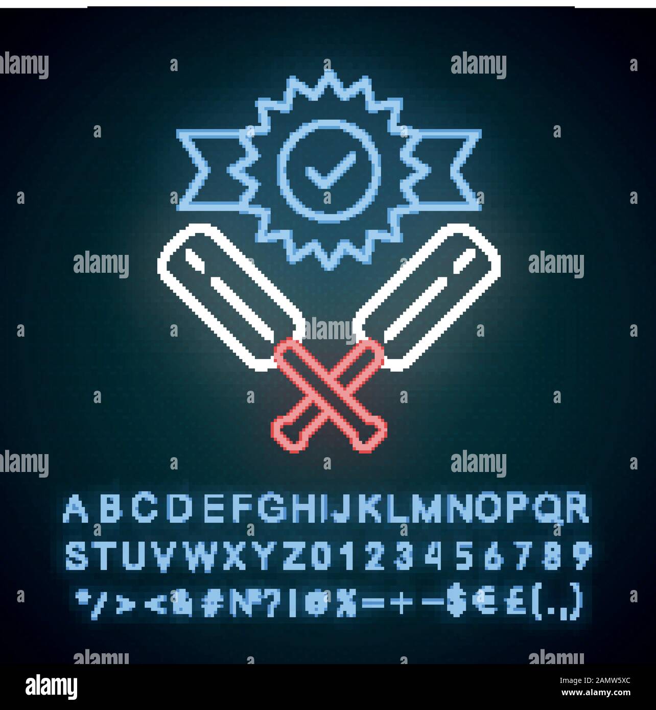 Cricket win neon light icon. Sport tournament. Winner trophy, crossed ...