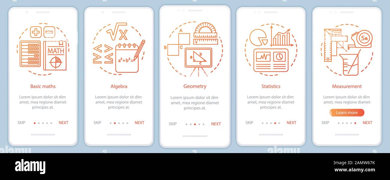 Educational tool, studying mathematics onboarding mobile app page ...