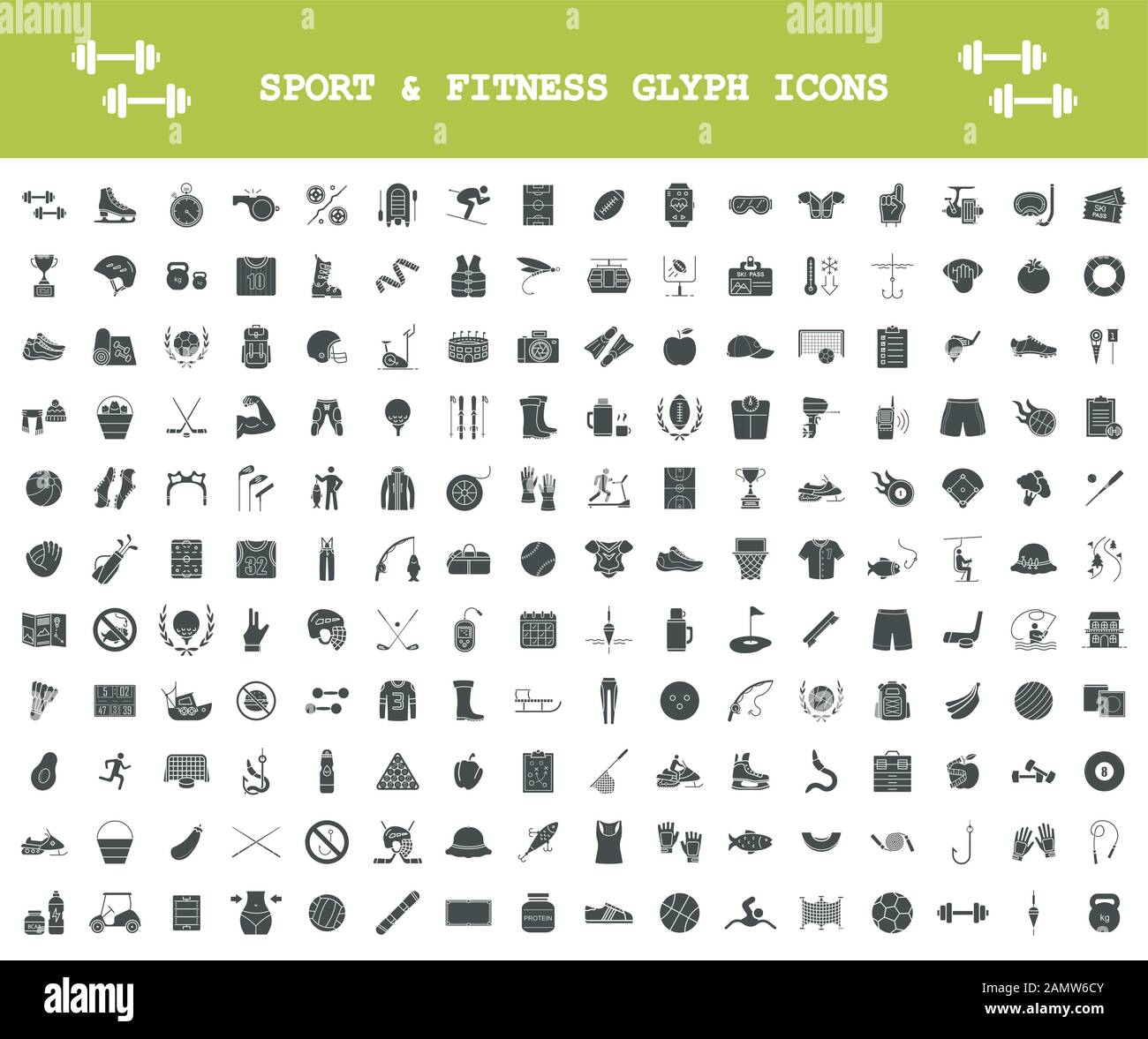 Sport and fitness glyph icons big set. Healthy lifestyle. Gym, workout ...