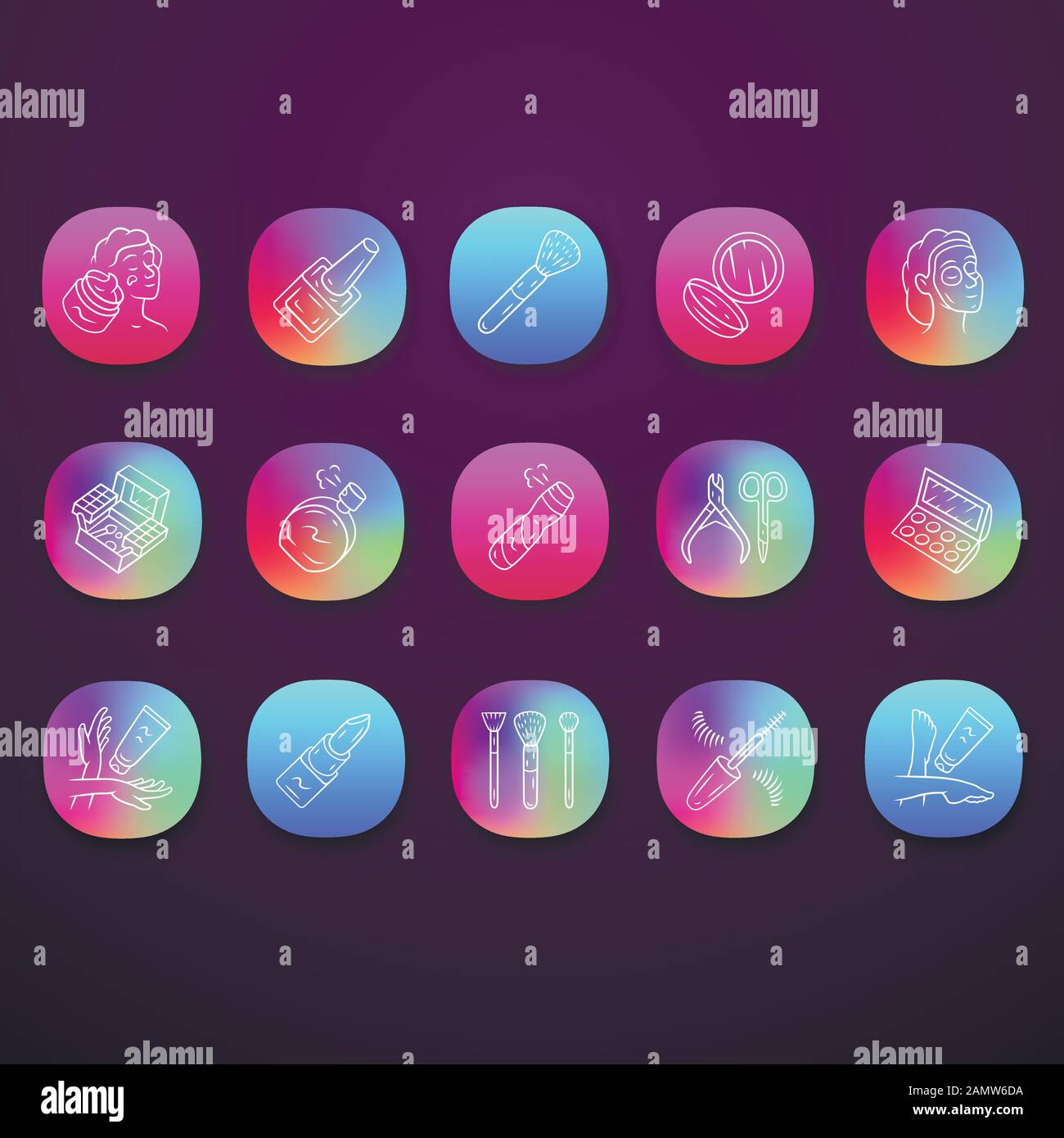 Skincare products, cosmetics app icons set. Feminine hygiene, makeup ...