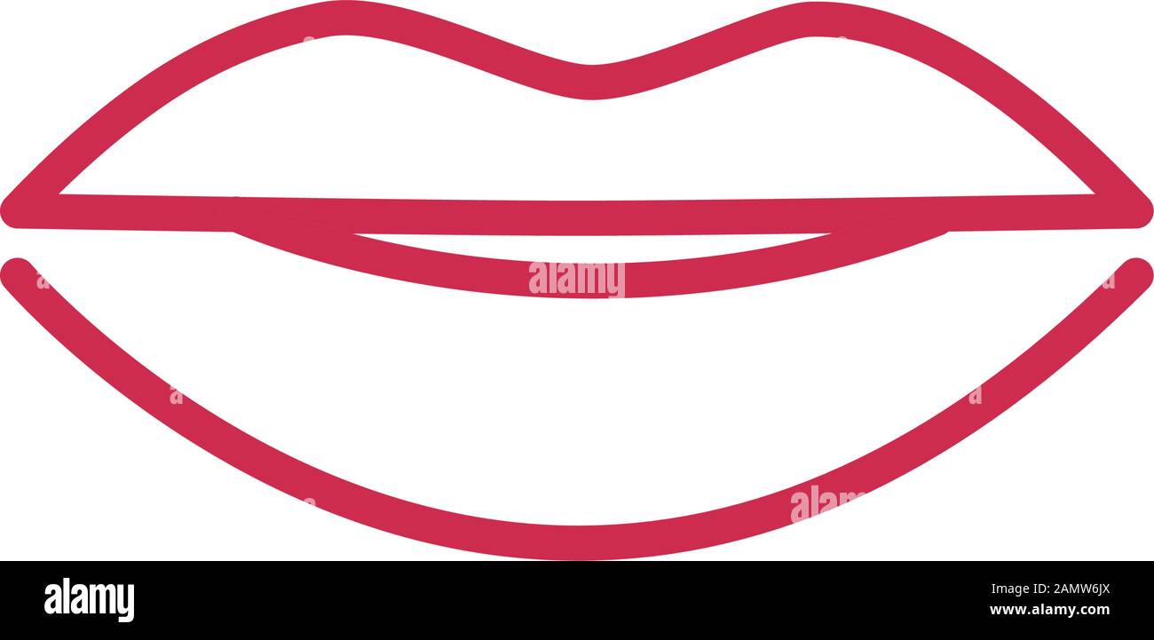 happy valentines day cute female lips vector illustration red line ...