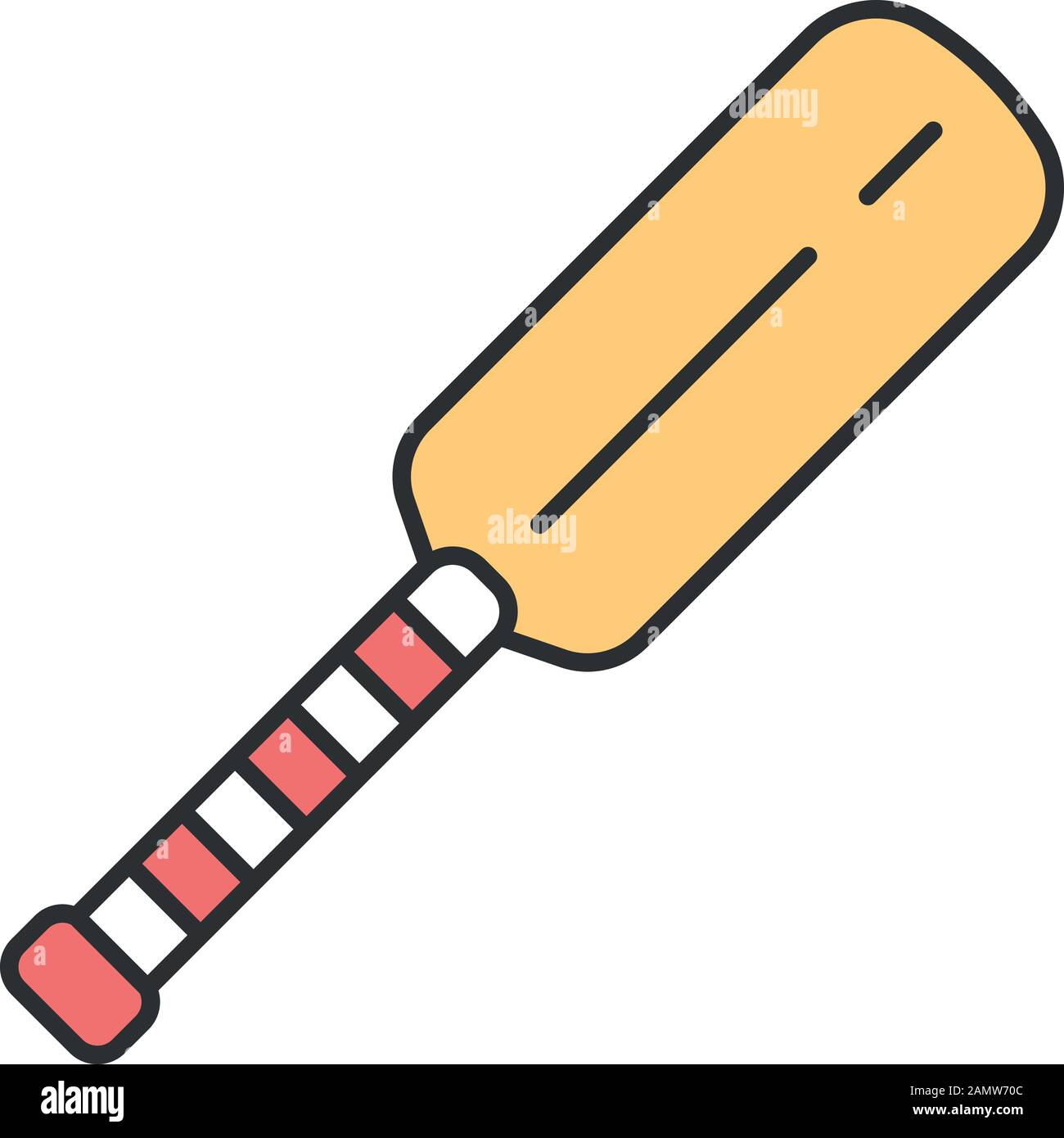 Cricket bat color icon. Equipment for batsmen. Wooden flat block with ...