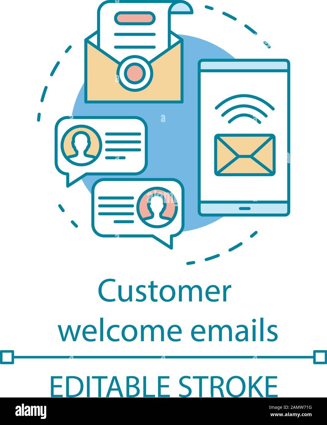 Customer welcome emails concept icon. Greeting message idea thin line ...