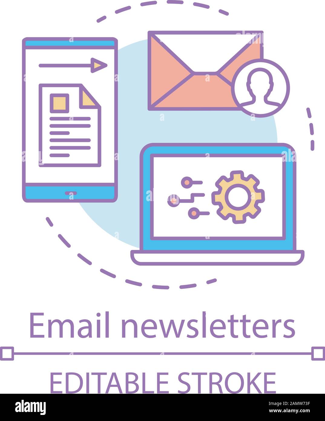 Email newsletters concept icon. Marketing automation idea thin line ...