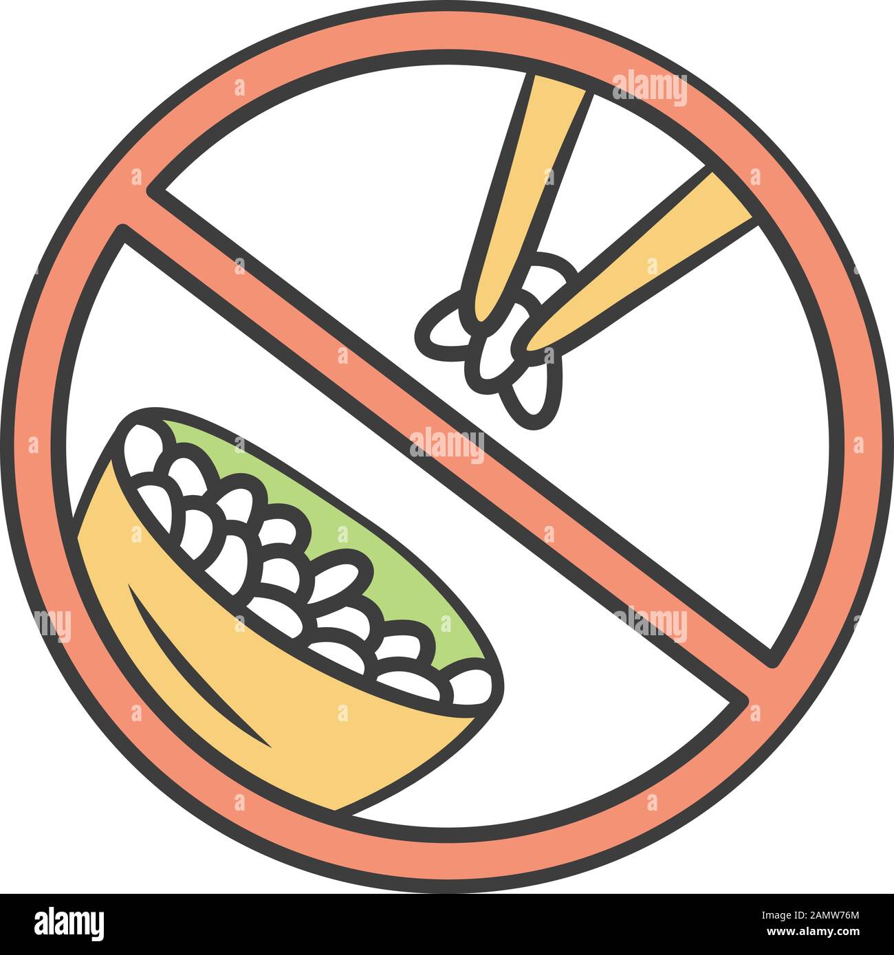 No rice diet color icon. No carbs dish label. Low calories food sticker ...