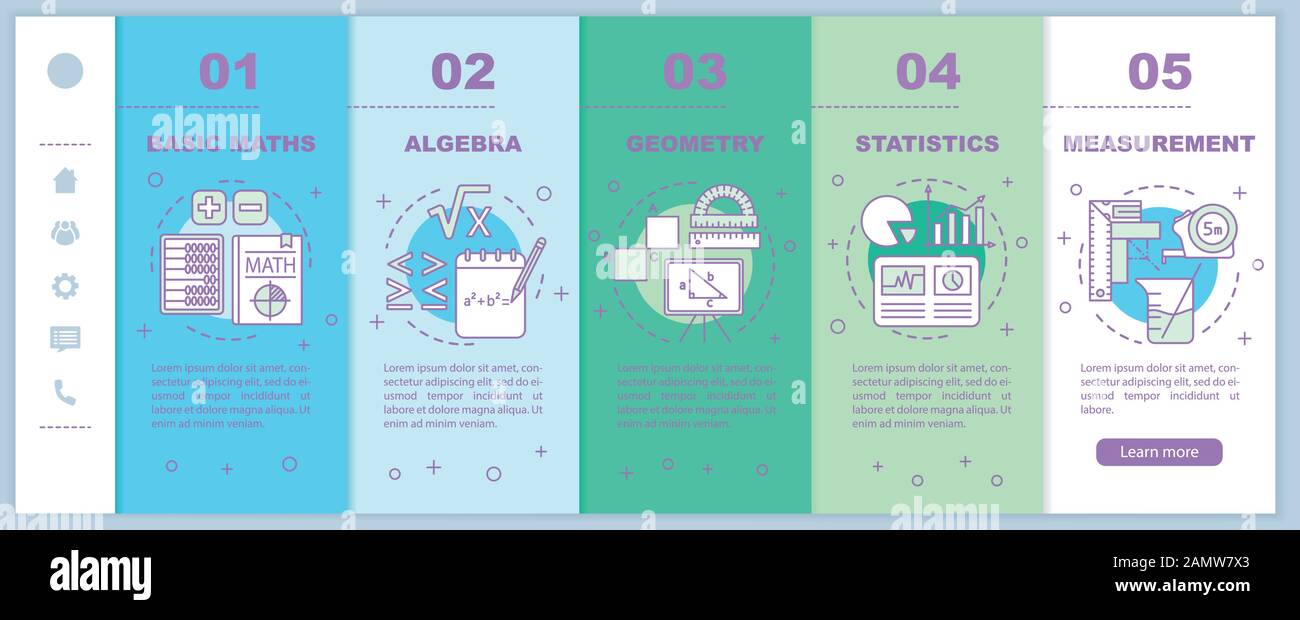 Maths course onboarding mobile web pages vector template. Algebra ...