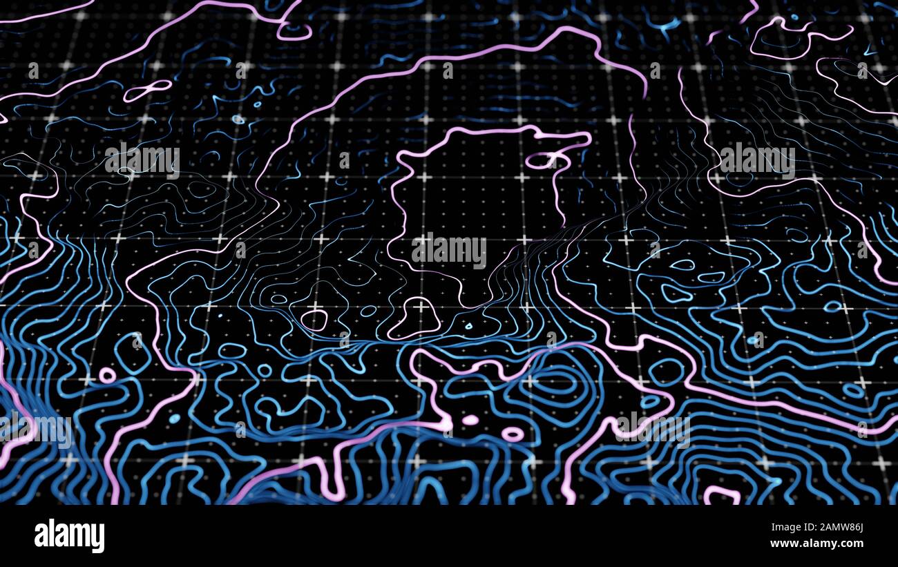 Abstract technological image of glowing topographical map. The concept ...